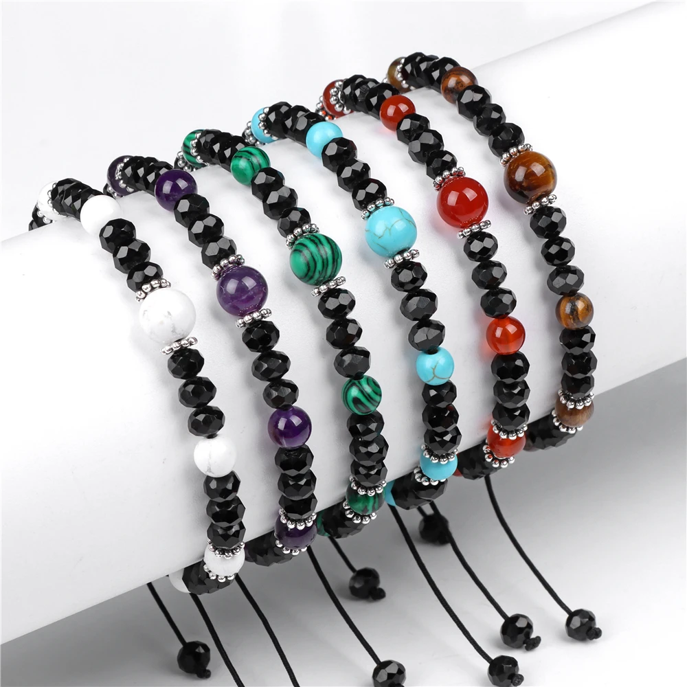 Glass Bracelet Jewelry - Black Crystal Glass Bracelet Beads Braided Men ...