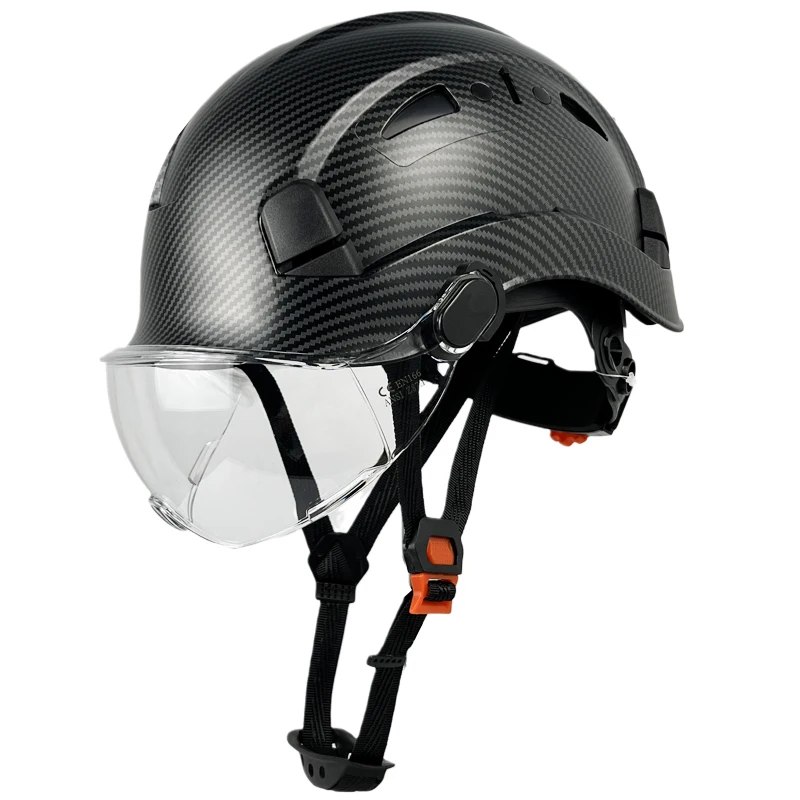 Carbon Fiber Pattern Safety Helmet With Goggle Visor Industrial Work ...