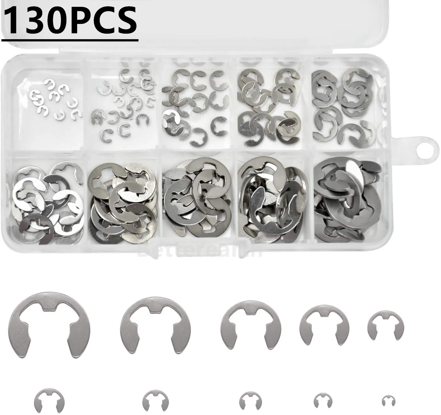 130pcs 304 Stainless Steel 1.5mm-10mm Shaft C Type External Circlip ...