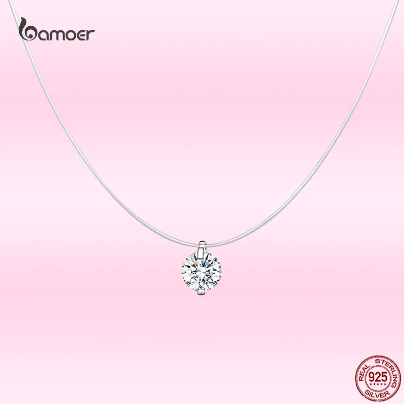 Bamoer-cadena-Invisible-de-Plata-de-Ley-925-para-pareja-collares ...