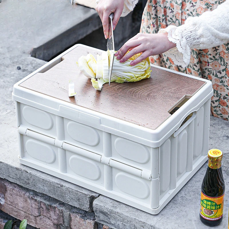 Folding-Camping-Box-with-Wood-Top-Travel-Outdoor-Storage-Food-Box-Car ...