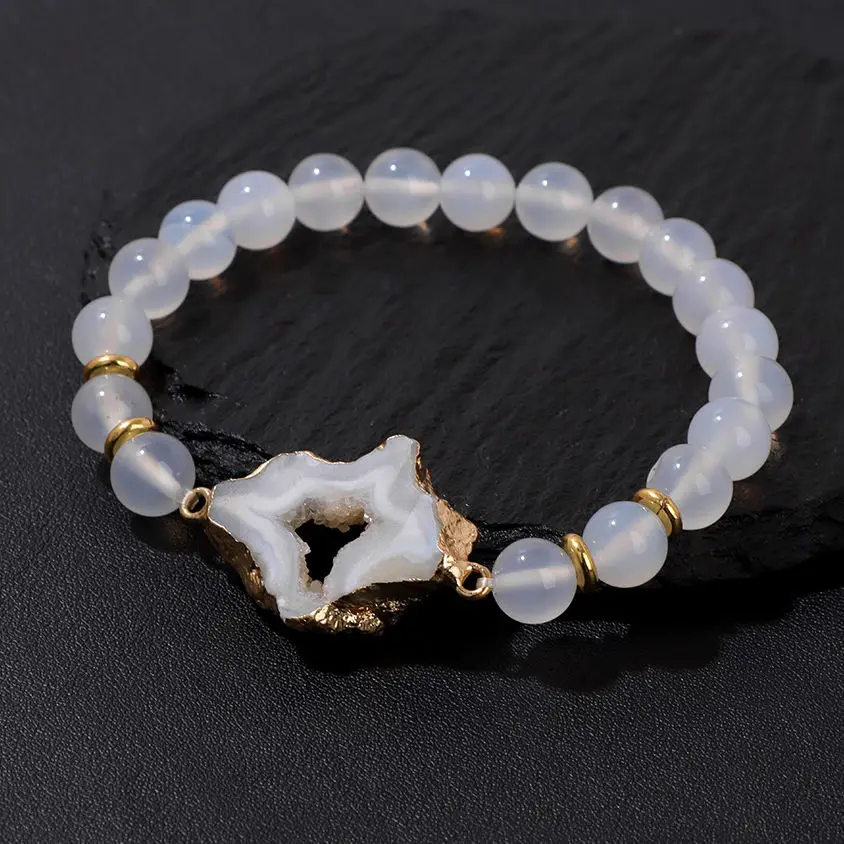Irregular-Hollow-White-Geodes-Agates-Bracelet-Druzy-Crystal-Striped ...