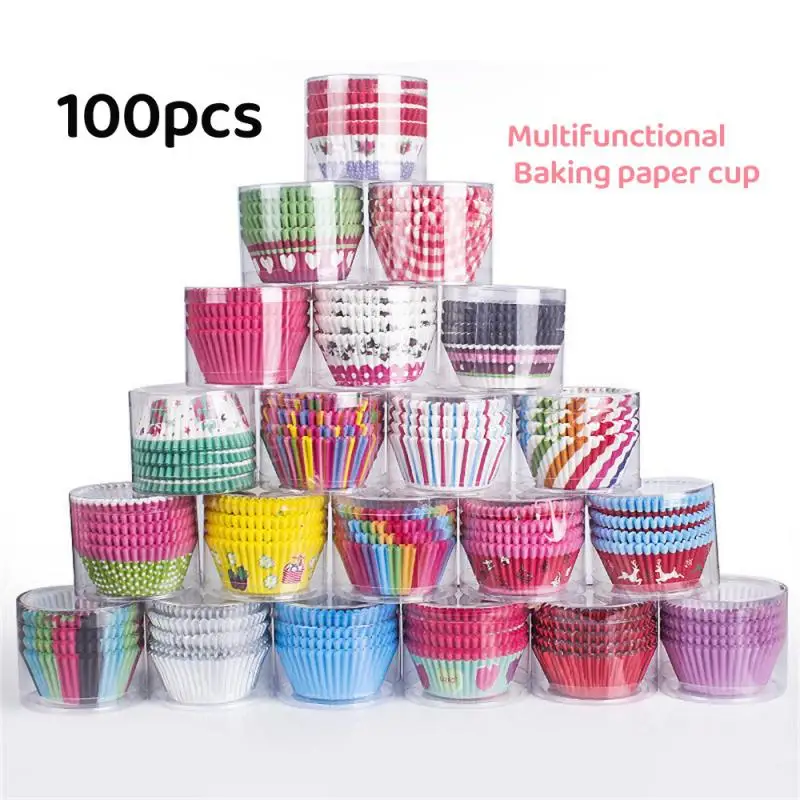 100pcs Cake Cups Printed Cake Paper Baking Greaseproof Paper Cake Cup ...