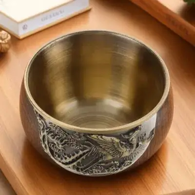 Chinese Style Bronze Dragon Phoenix Tea Cup Retro Zinc Alloy Coffee ...