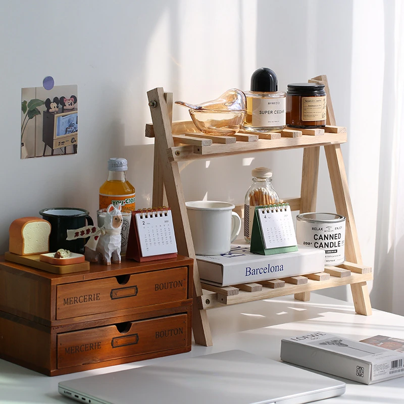 Simple Wooden Desktop Storage Shelf Double Layer Rack Student Dormitory ...