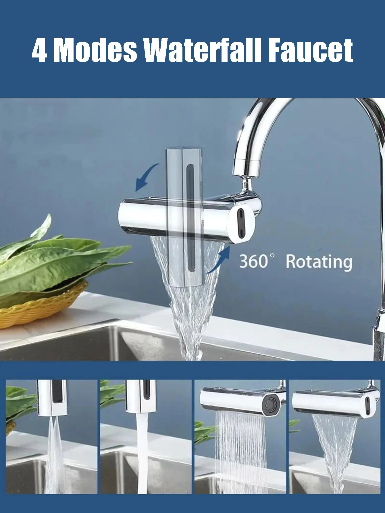 360-Swivel-Waterfall-4-Modes-Faucet-Extension-Adapter-Sprayer-for-Spray ...