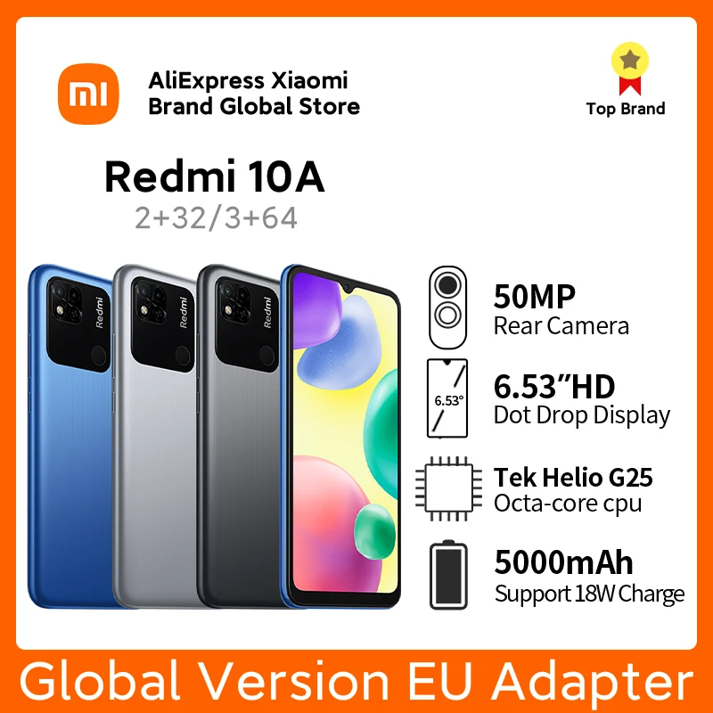 Xiaomi Redmi 10A 2GB 32GB/3GB 64GB Versión global original Smartphone ...