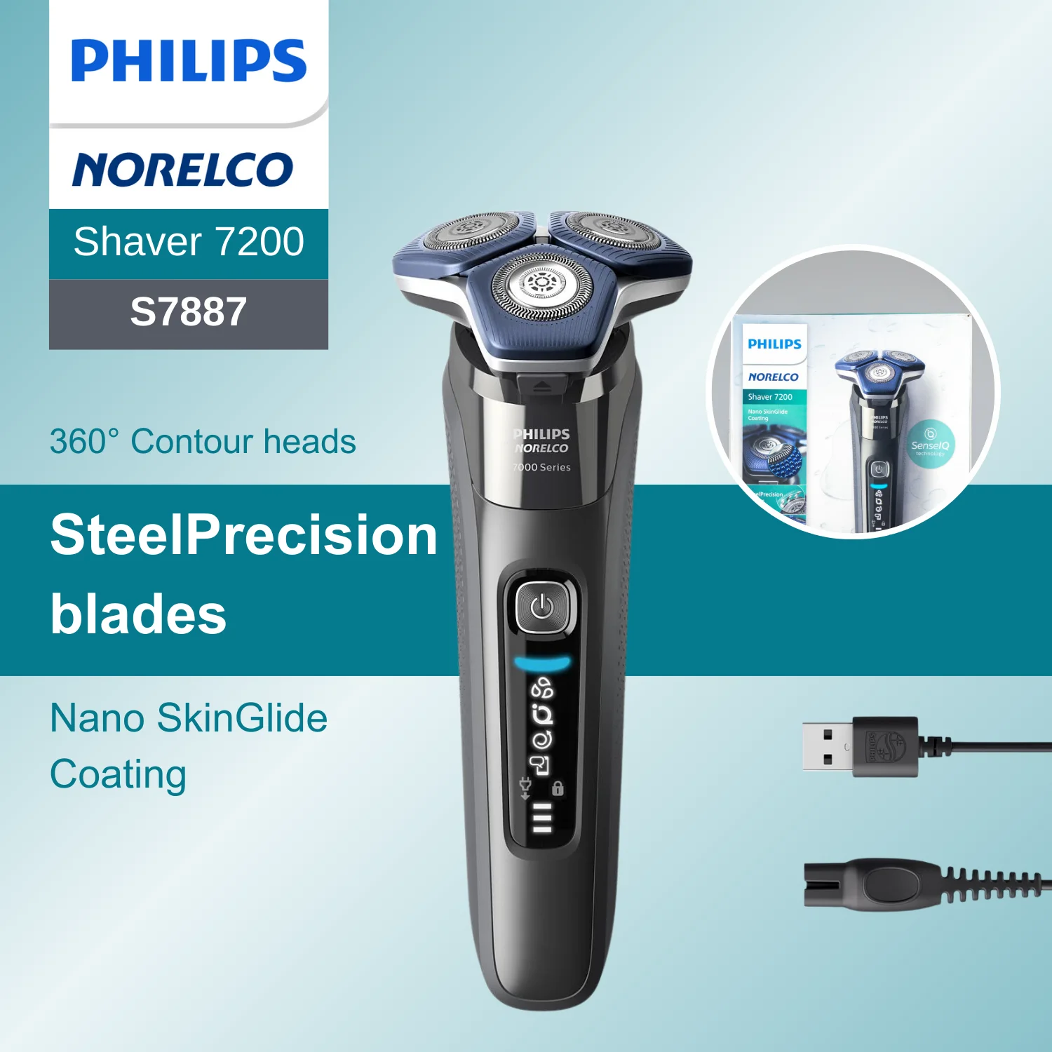 Philips-Norelco-Razor-Shaver-7000-series-S7887-nano-SkinGlide-coating ...