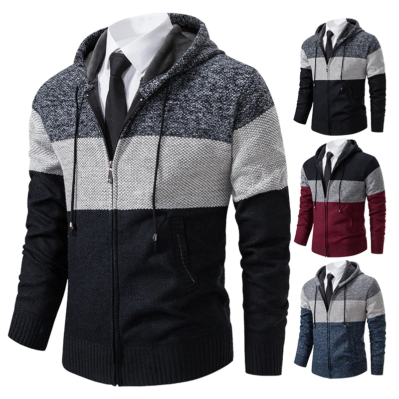 2023 new men's autumn and winter sweater coat trend color matching ...