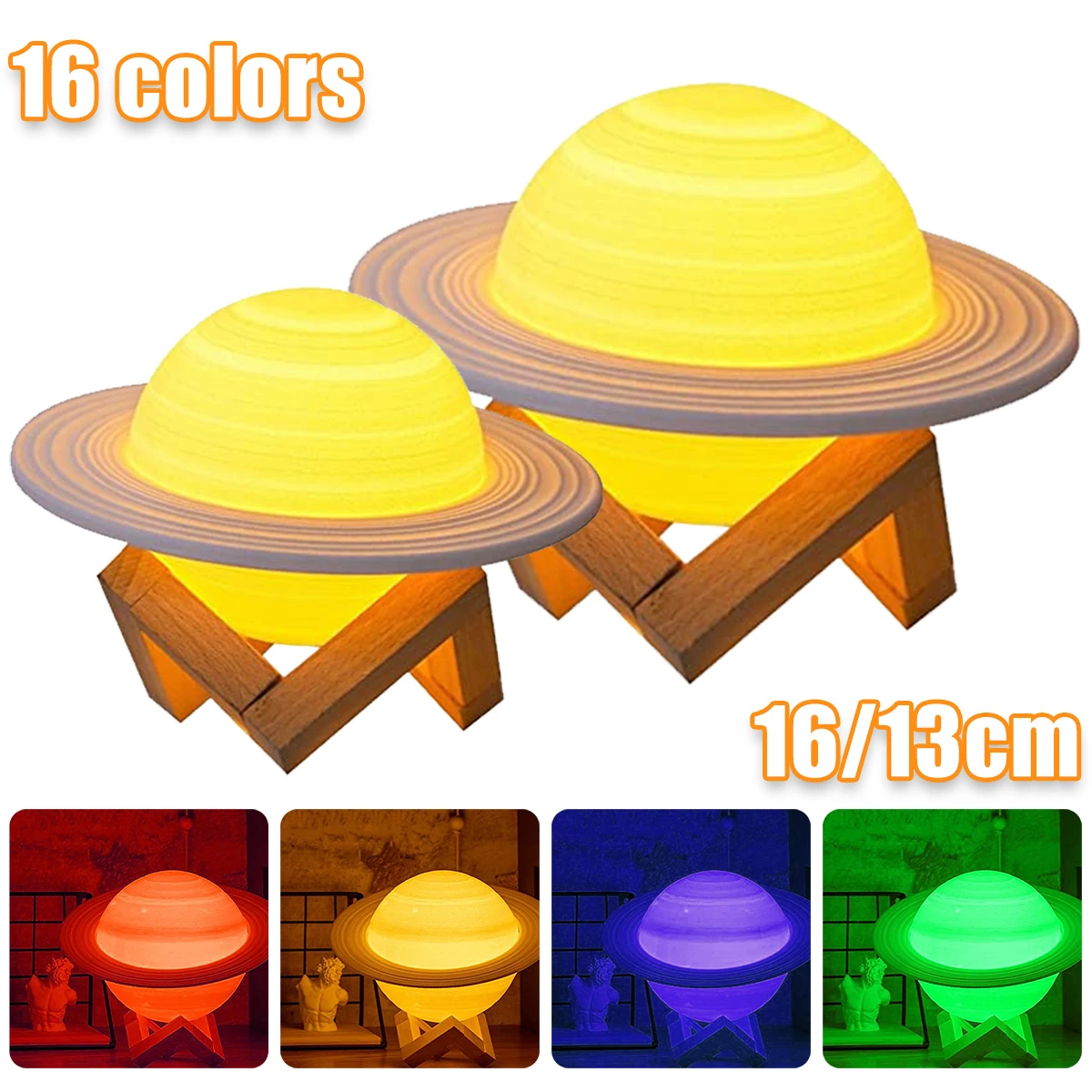 LED Saturn Lamp Night Light 16 Colors Galaxy Planet Lamp LED Ambient ...