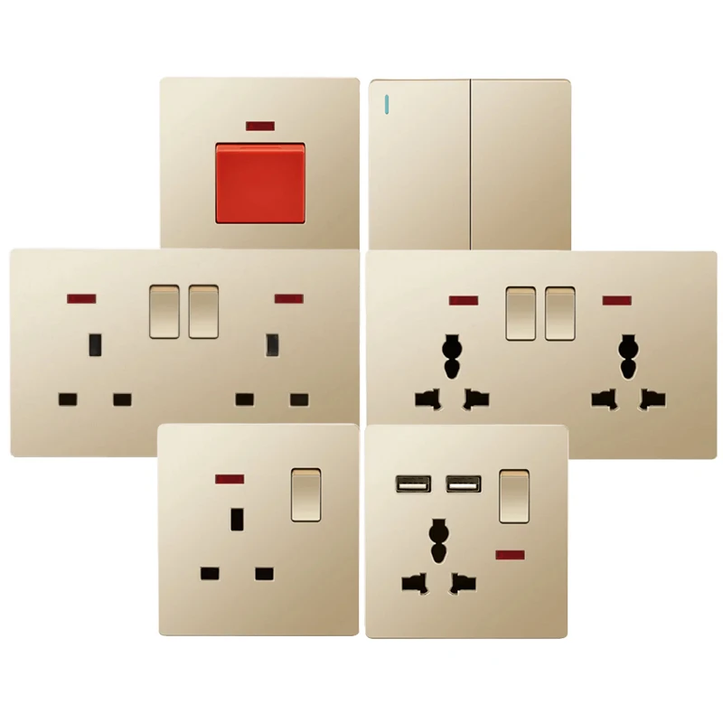 Uk-Standard-13A-Gold-USB-Plug-Wall-Power-Socket-Light-Switch-220V ...