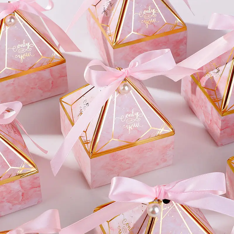 10 pieces Pink Gem Tower Bronzing Candy Box Wedding Gifts for Guests ...