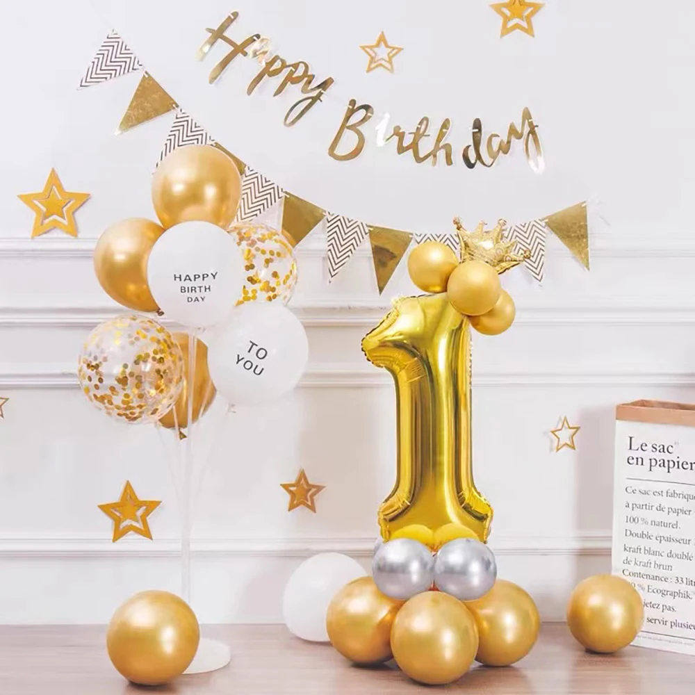 1st Boy Girl Birthday One Year Party Decorations Metal Latex Crown ...