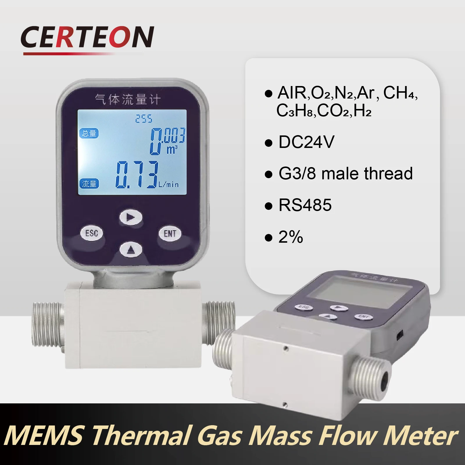 MEMS Thermal Gas Flow Meter G3/8 Male DN10 Mass Flow Sensor for Air ...