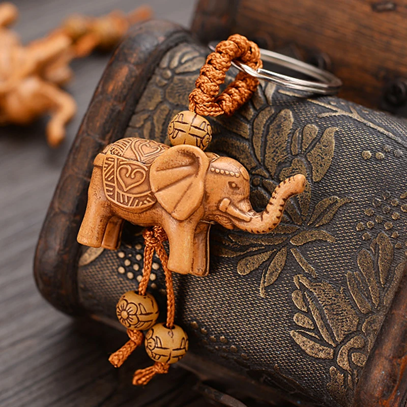 Retro-Woodcarving-Elephant-Key-Chain-Symbolizes-Wealth-Animal-Key ...
