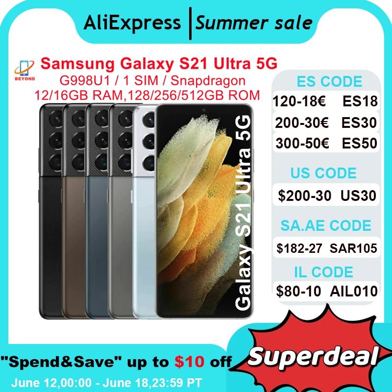 Samsung Galaxy S21 Ultra 5g G998u1 S21u 6.8" Rom 128/256/512gb Ram 12 ...
