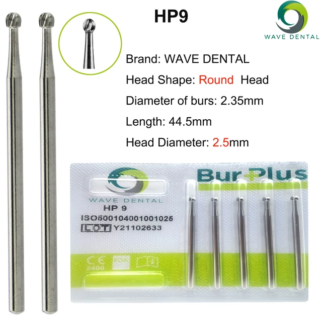 WAVE Dental Carbide Burs Low Speed HP Dental Bur Round Head Tungsten ...