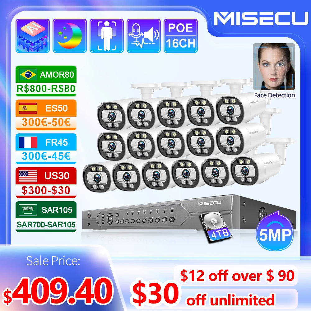 Misecu Ai Smart 5mp System 16ch Poe Cctv Security Nvr Kit Human/face ...