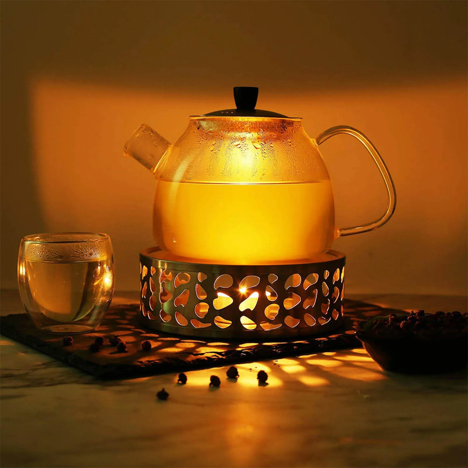 New-Stainless-Steel-Hollow-Tea-Teapot-Light-Warmer-Candle-Base-Stand ...