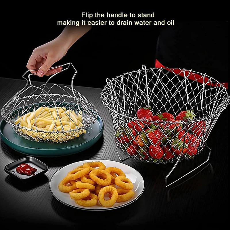304-Stainless-Steel-Foldable-Fry-Basket-Folding-Drain-Basket-for-French ...