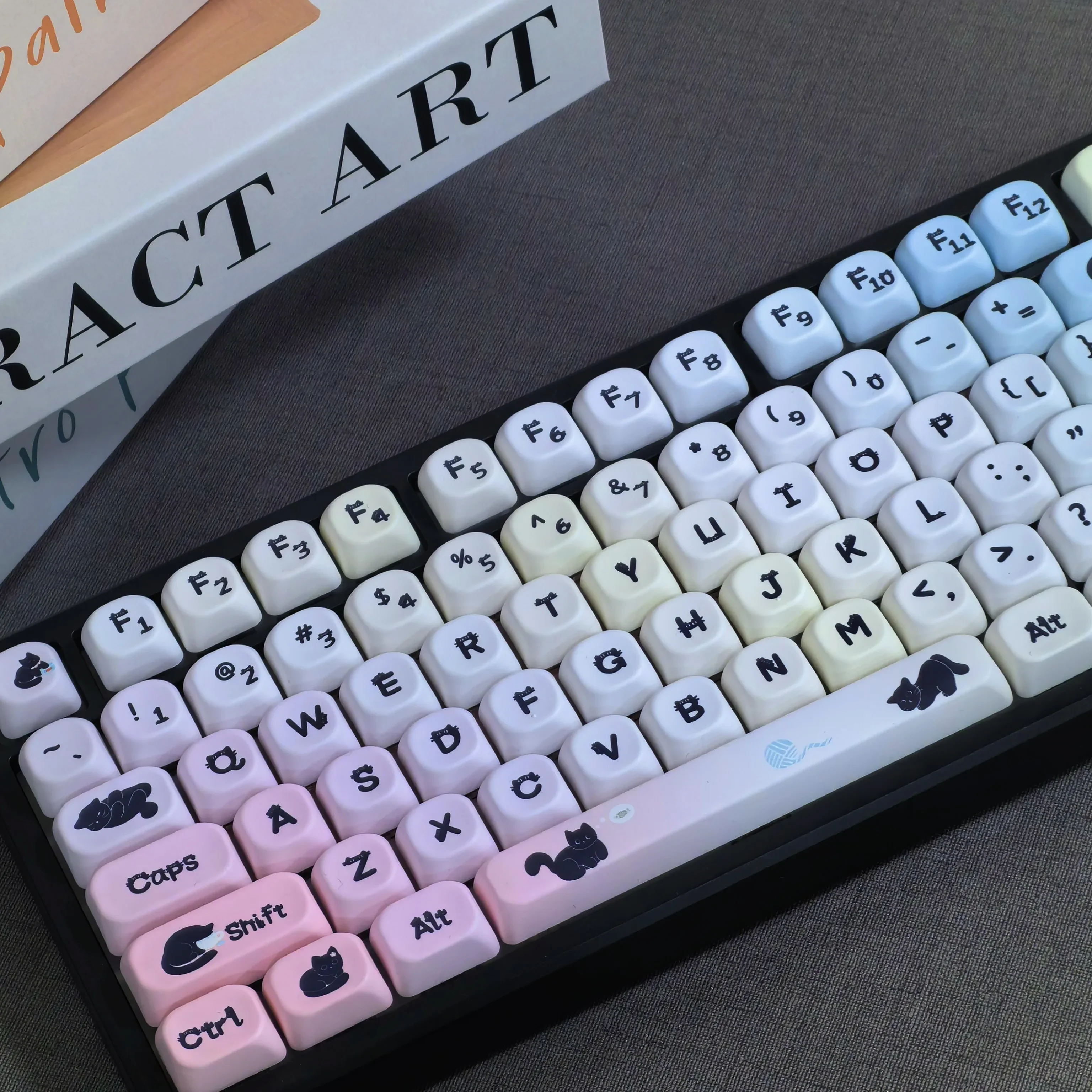 Cute-Black-Cat-Keycaps-Macaron-Gradient-DIY-Mechanical-Gaming-Keyboard ...