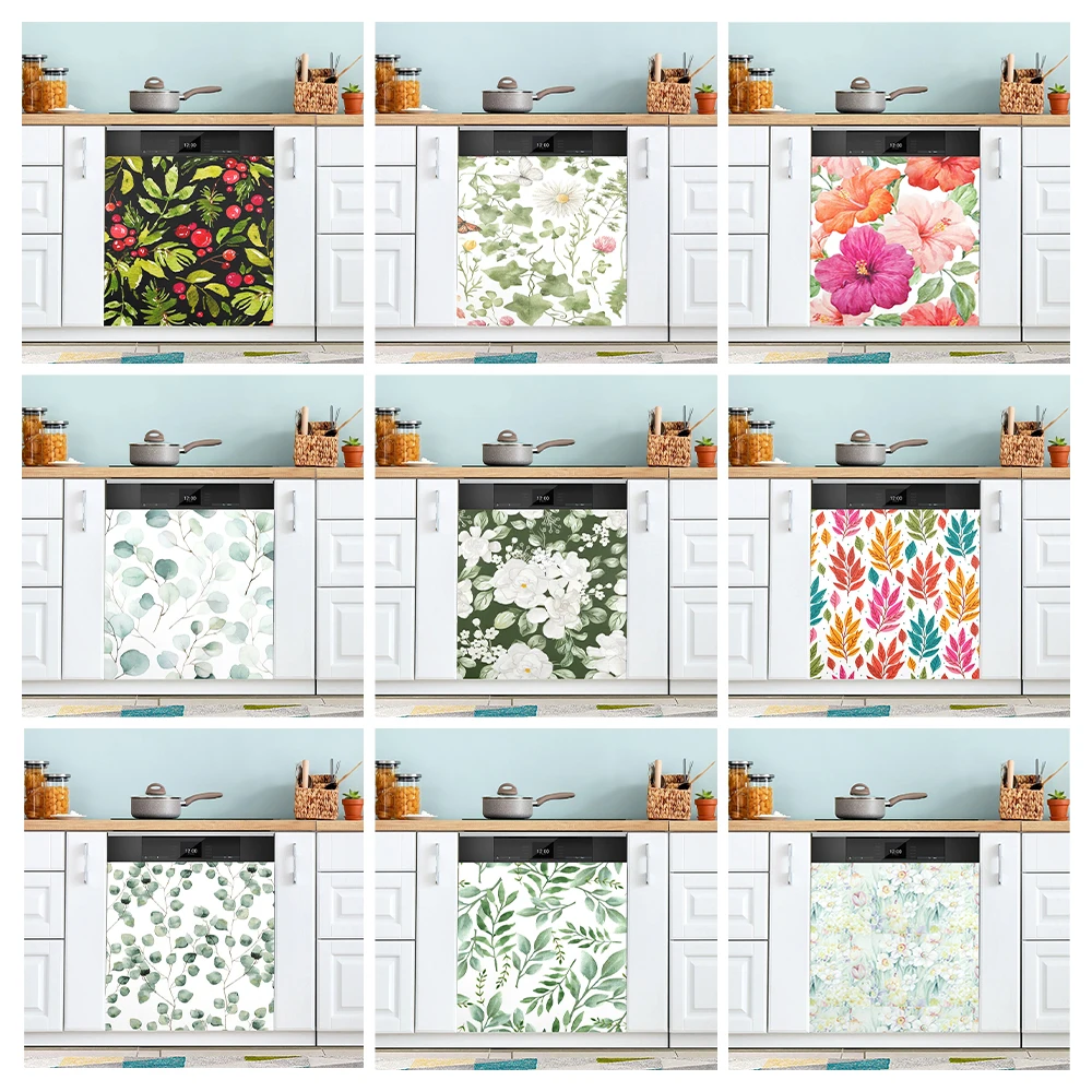Watercolor-Flower-Plant-Leaves-Printed-Dishwasher-Sticker-Wallpaper ...