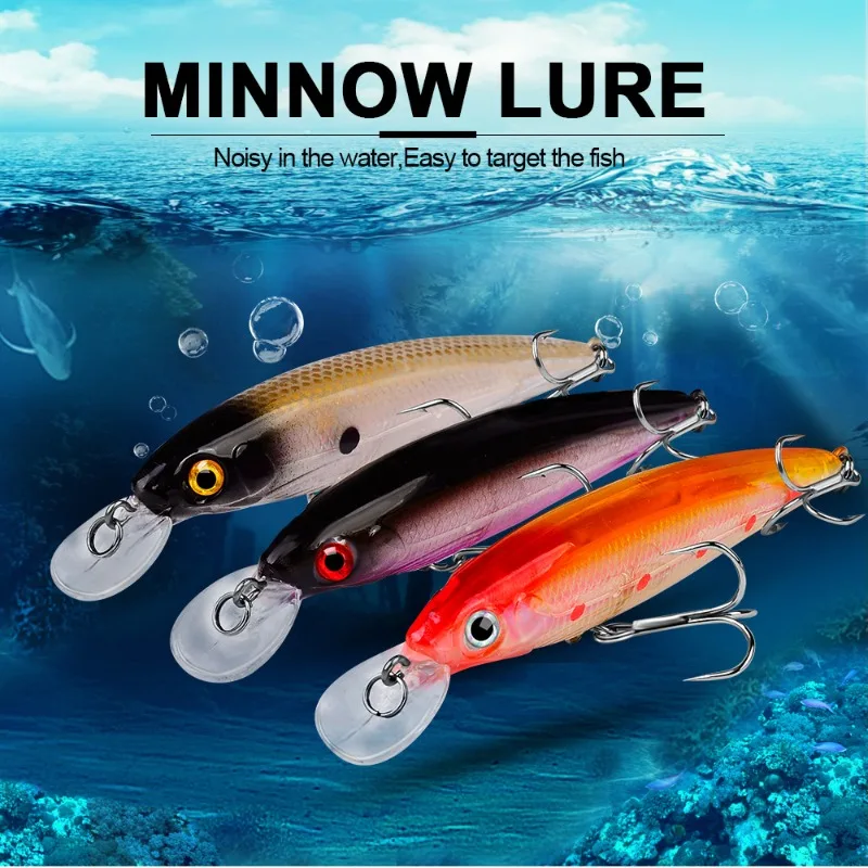 Fishing Lure Minow 13.4g Floating Hard Bait with 2 Treble Hook Plastic ...