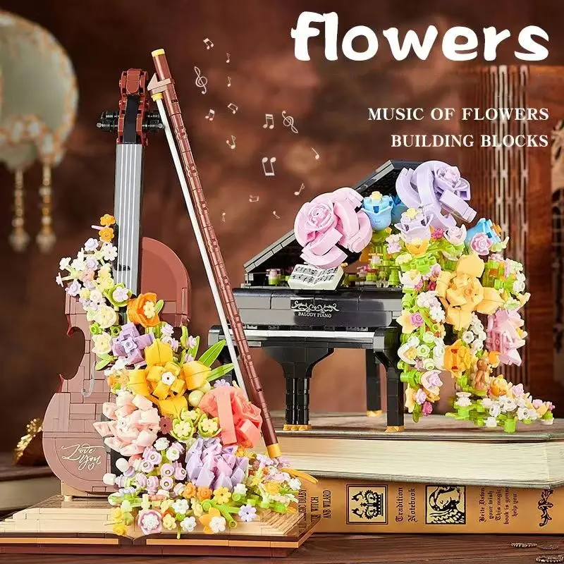 Mini-Piano-Violin-Building-Blocks-Musical-Instrument-Preserved-Flower ...