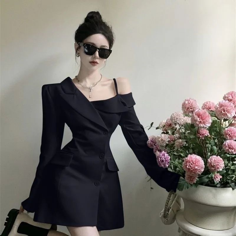 High-end Elegant Suit Mini Dress Women Off Shoulder Irregular A Line ...
