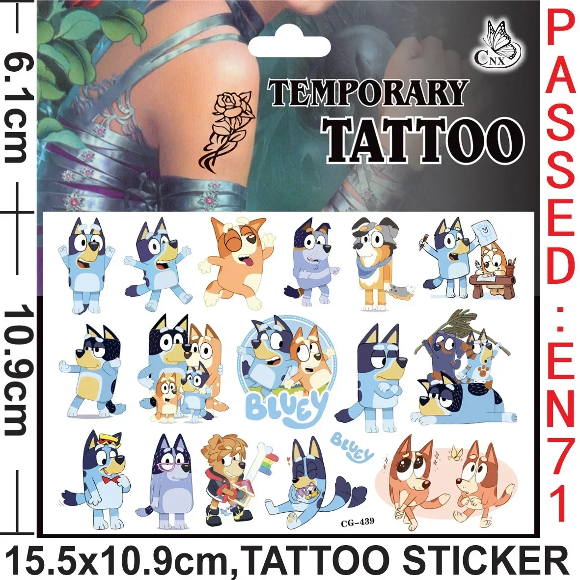 Bluey-8 pcs pegatina de tatuaje de dibujos animados para niños TIOZONEY ...