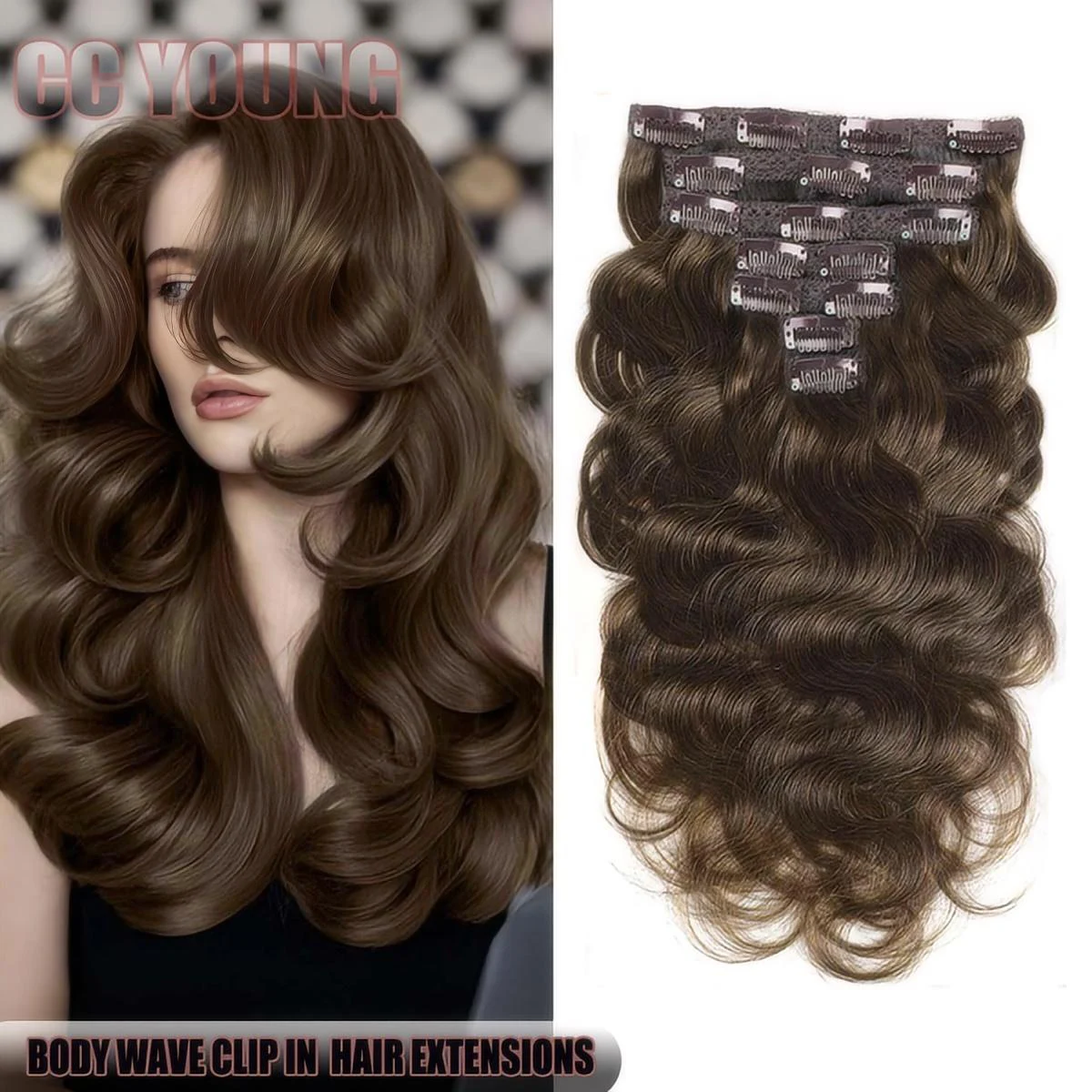 Clip in Hair Extensions Real Human Hair Dark Brown Body Wave Remy Hair ...