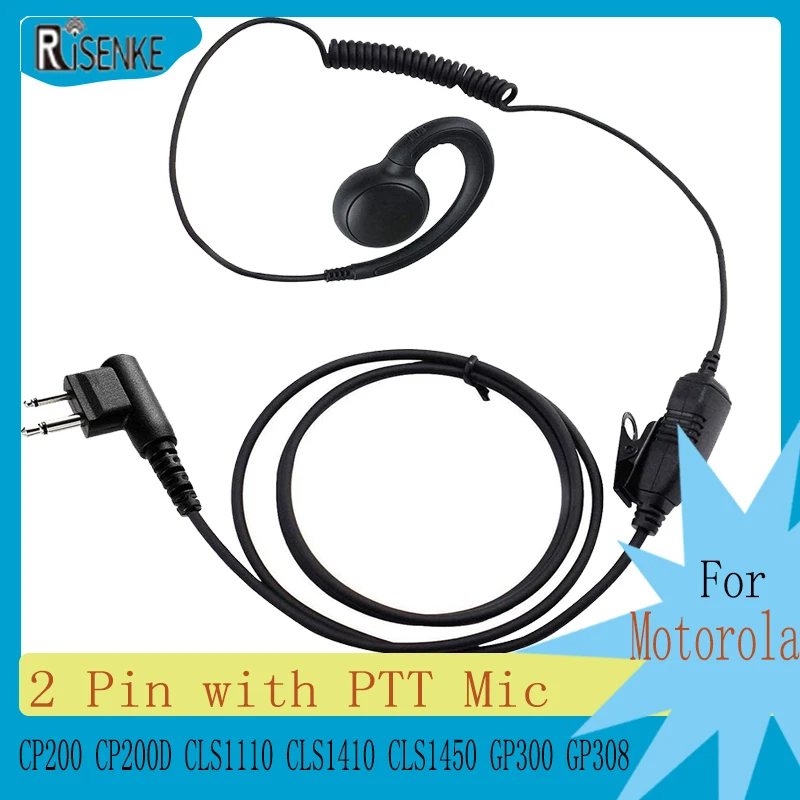 Two-Way-Radio-with-PTT-Mic-Walkie-Talkie-Earpiece-Headset-for-Motorola ...