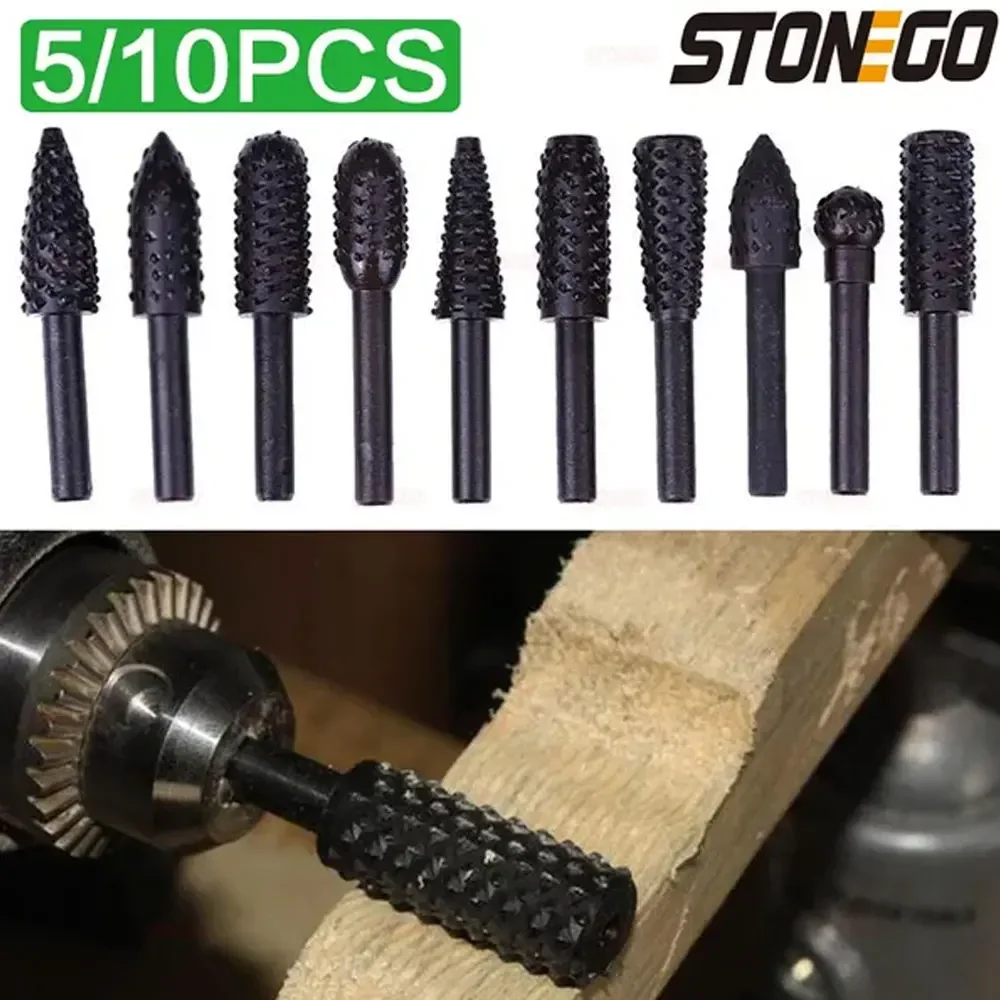 STONEGO-5Pcs-10Pcs-Shank-Rotary-Burr-Set-Wood-Rasp-File-Drill-Bits ...