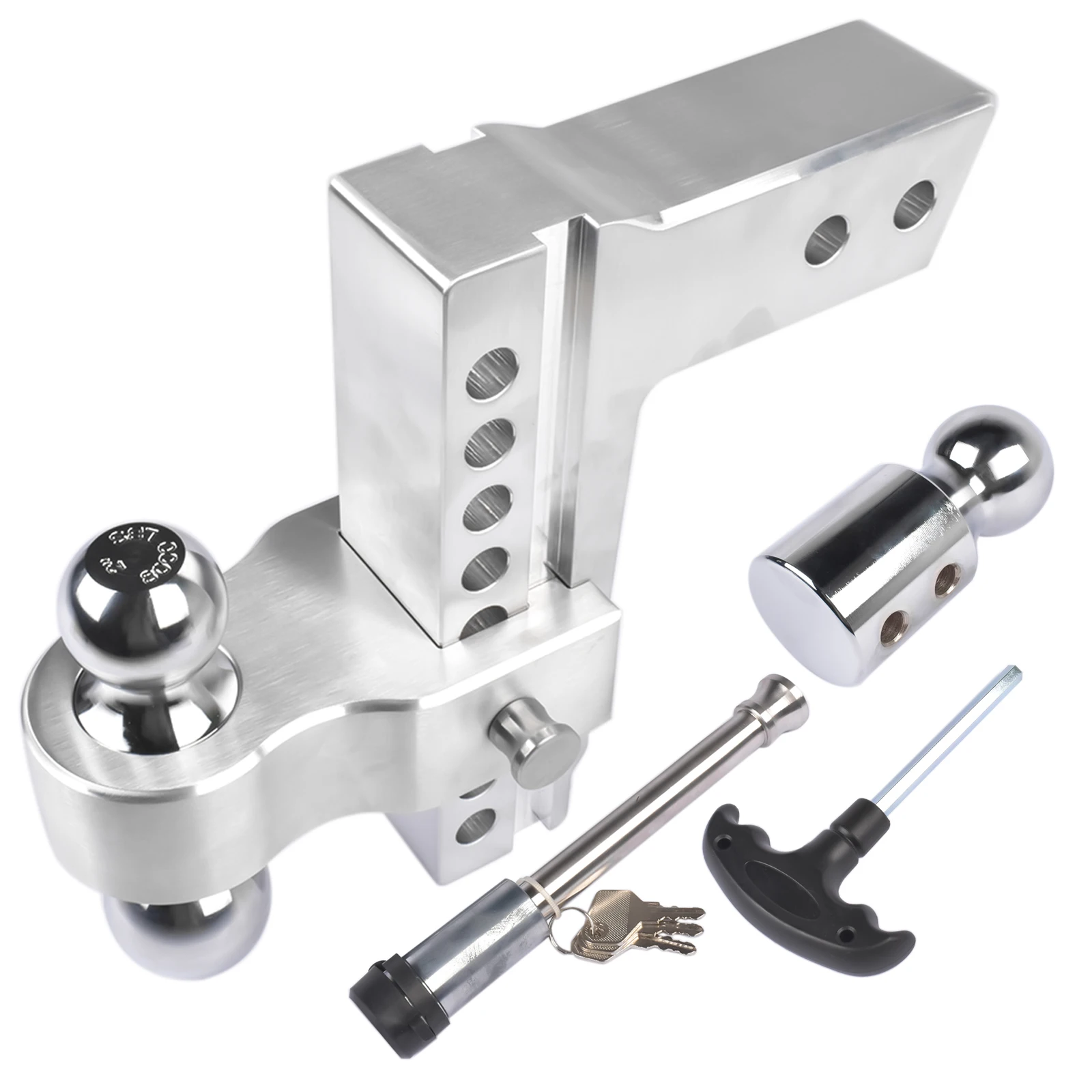 AP03 Silver 2.5" Receiver 8" Drop Adjustable Towing Hitch Dual Ball ...