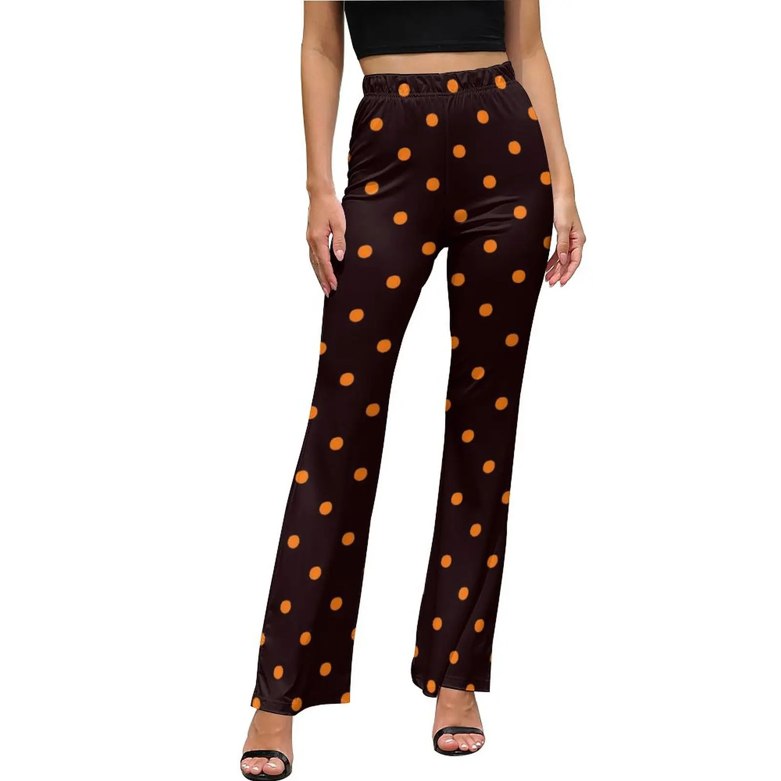 Polka-Dots-Print-Casual-Pants-Ladies-Orange-and-Black-Slim-Aesthetic ...