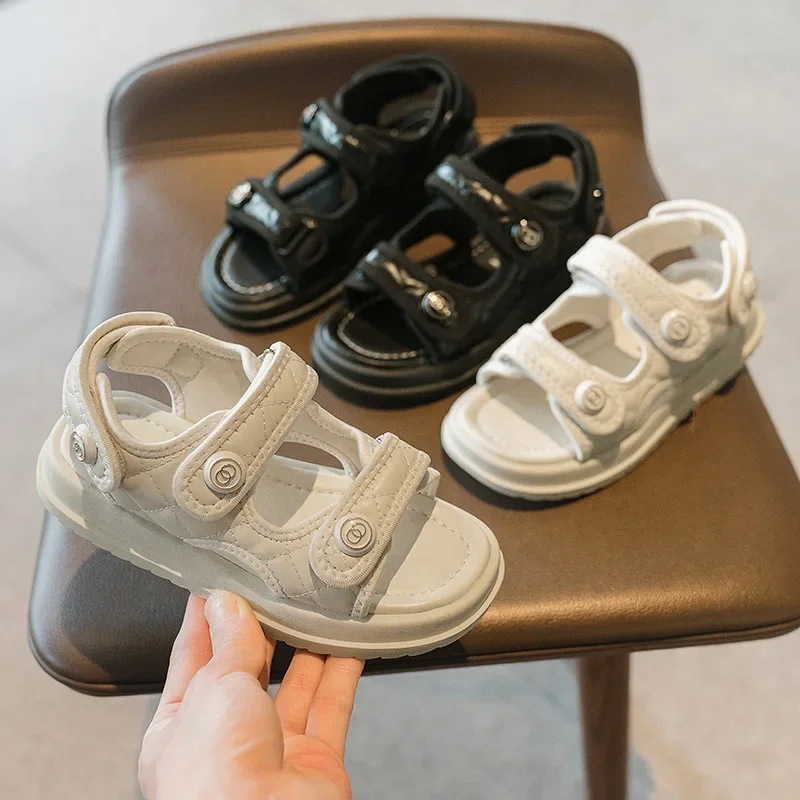 Children-Summer-Sandals-Chic-Girls-Casual-Sandals-Solid-Black-Kids ...