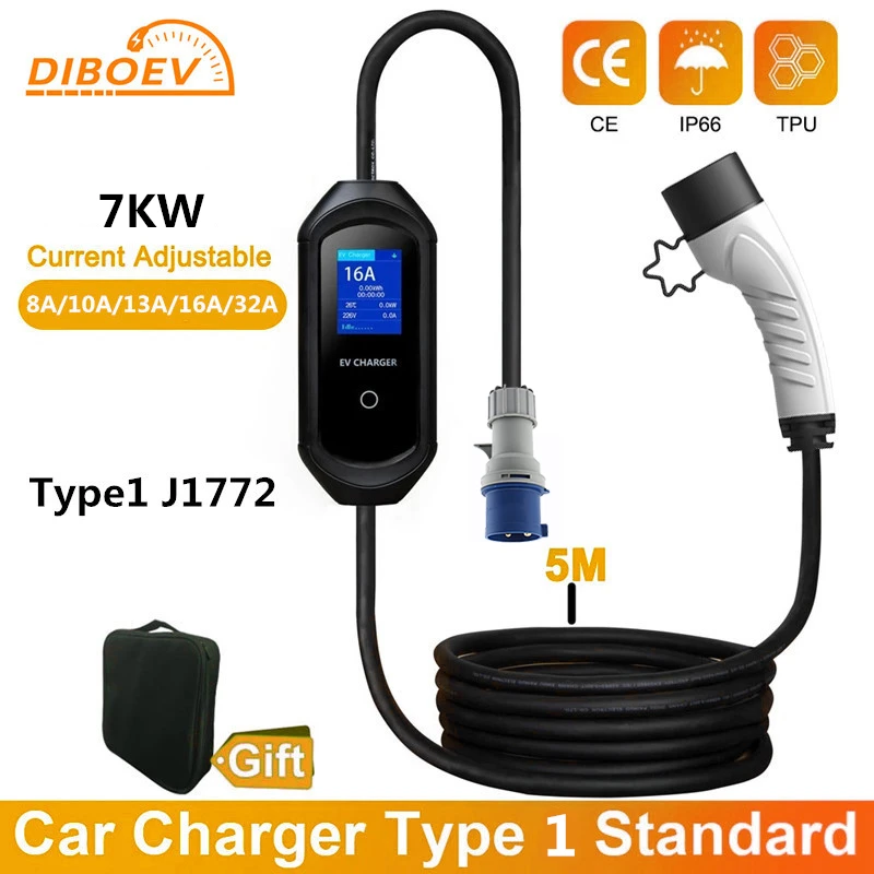 EV Portable Charger Type 1 J1772 7KW / 3.5KW 32A EVSE Charging Cable ...