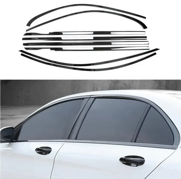 Black-Full-Window-Sill-Door-Frame-Center-Pillars-Molding-Trims-Cover ...