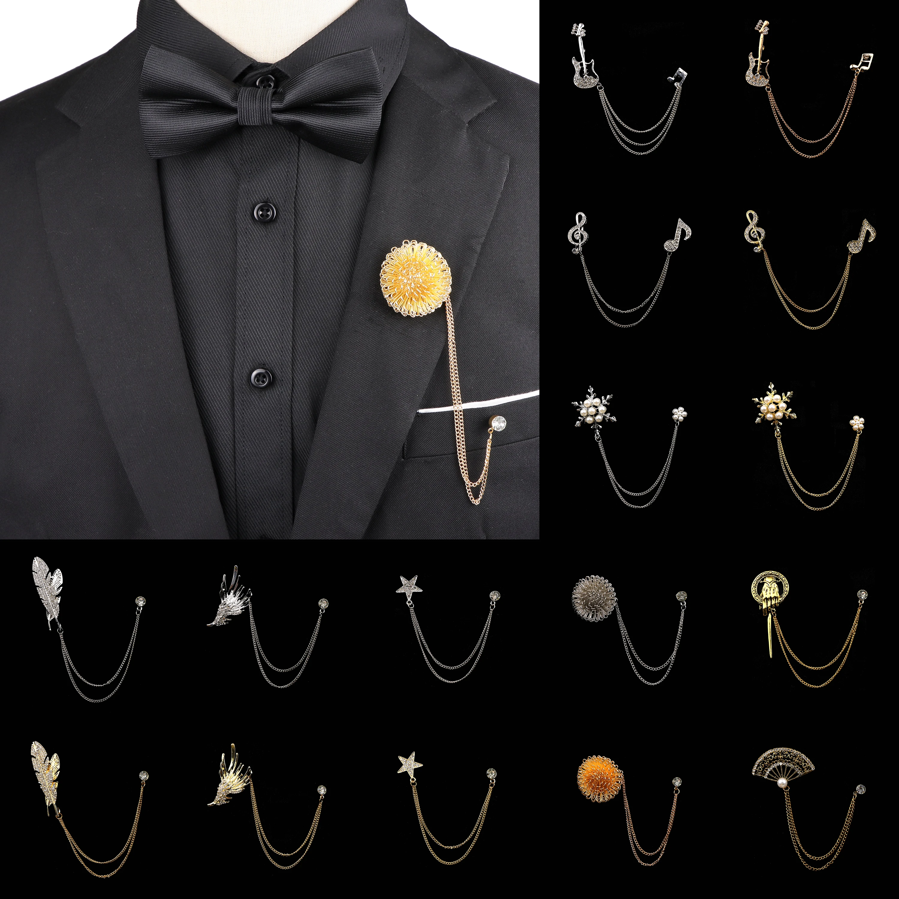 Fashion Gentleman Tassel Chain Brooch Guitar Musical Note Star Leaf ...