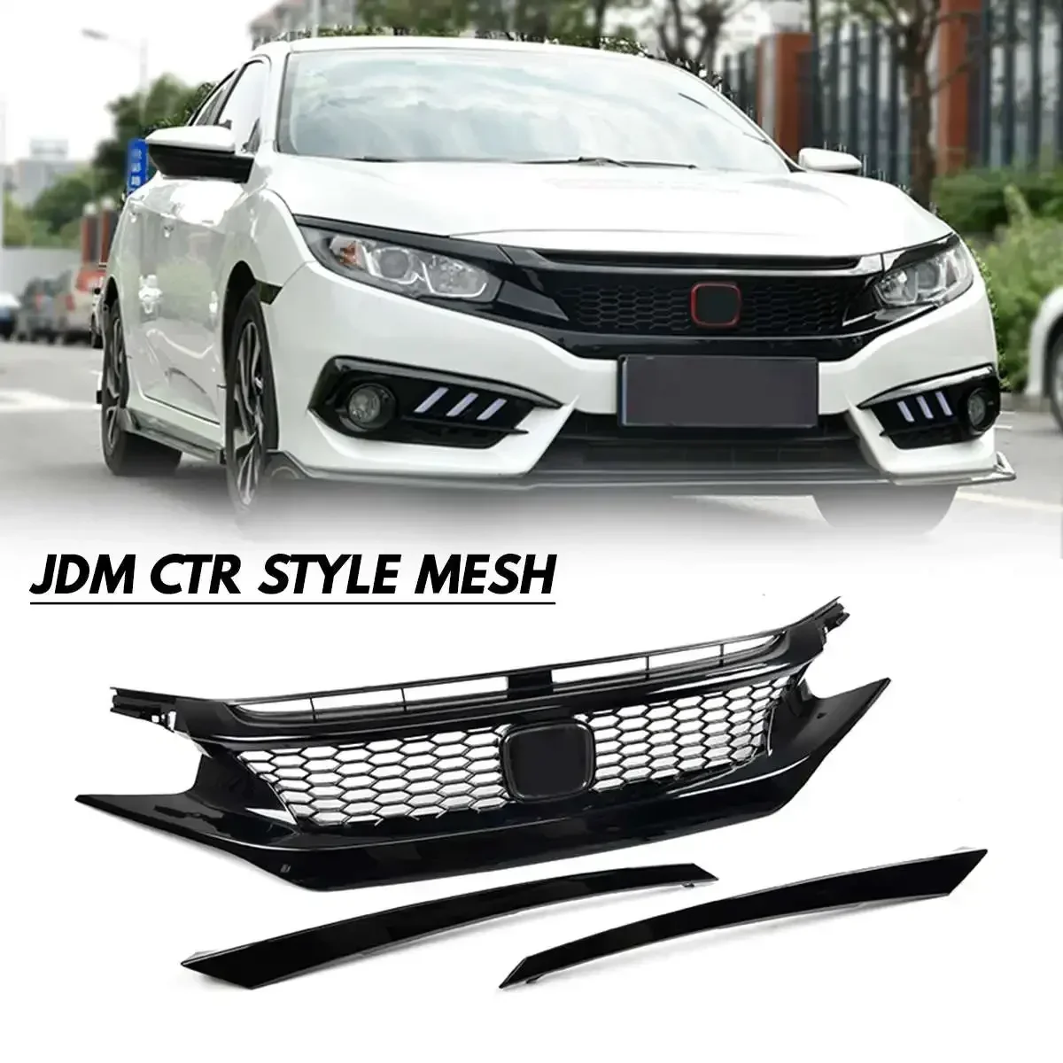 Glossy-Black-Mesh-Front-Hood-Grille-Grills-JDM-CTR-Sport-Style-For ...