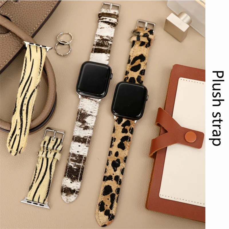 Plush Loop Band For Apple Watch Strap 44mm 40mm 45mm 41mm 42 38 Leopard ...