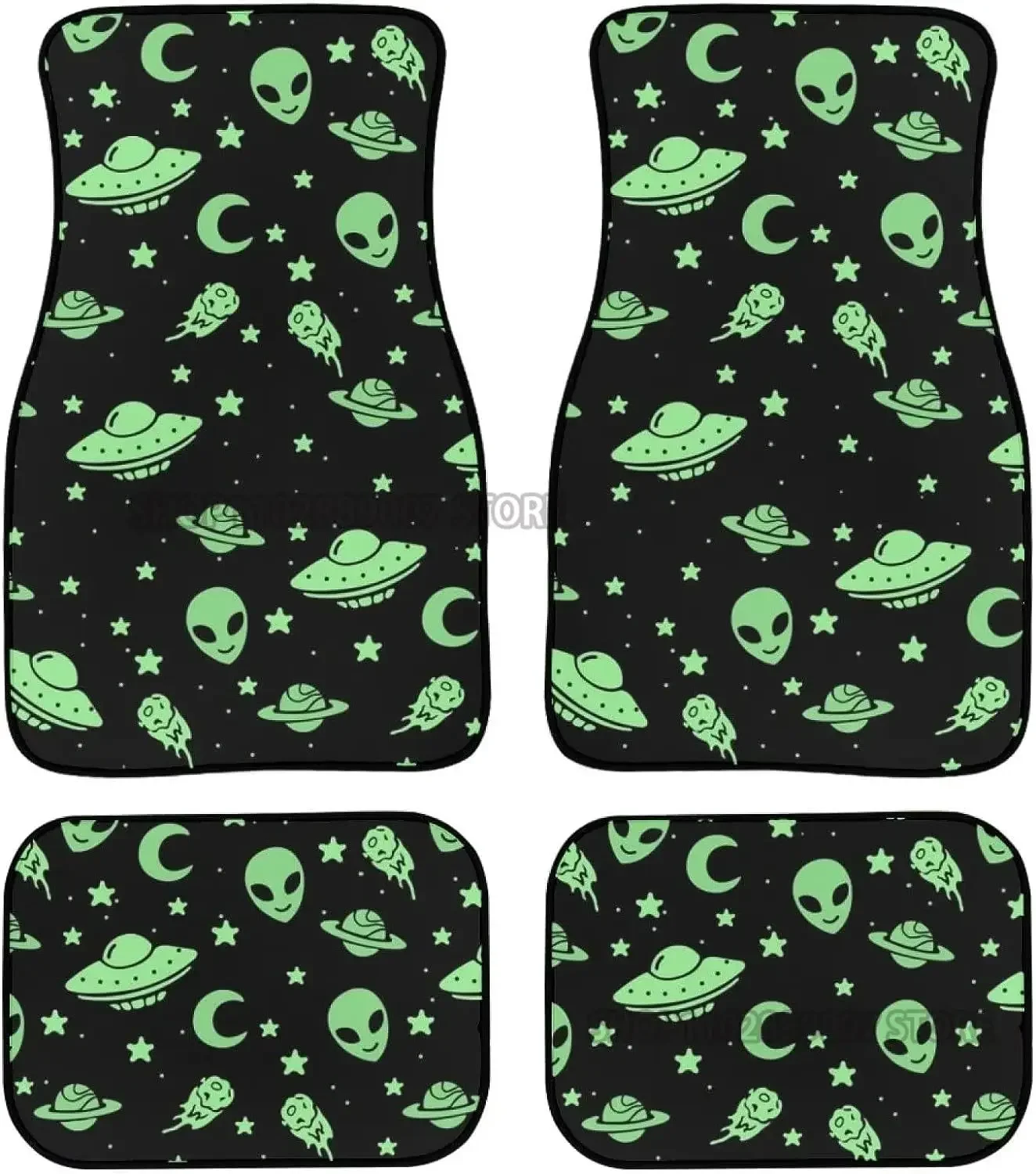 Green-Alien-Moon-UFO-Car-Front-Back-Floor-Mats-Full-Set-of-4-Non-Slip ...