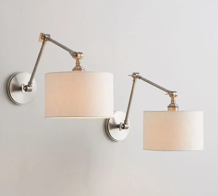 Silver-Fabric-Folding-Wall-Lamp-Adjustable-Long-Arm-Lamp-Reading-Wall ...