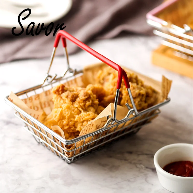 Stainless-Steel-Fast-Food-Basket-Mini-Shopping-Cart-Plates-Home-French ...