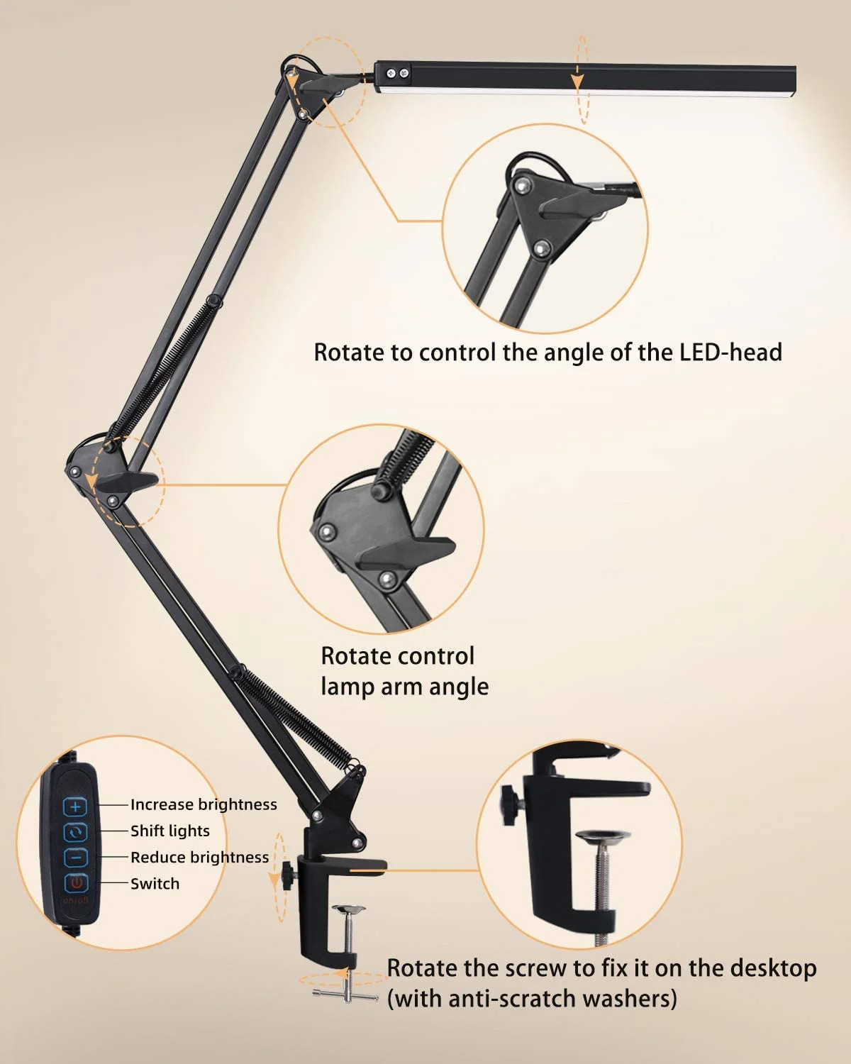 Office Light with Adjustable Brightness LED Desk Lamp with Clip, Table ...