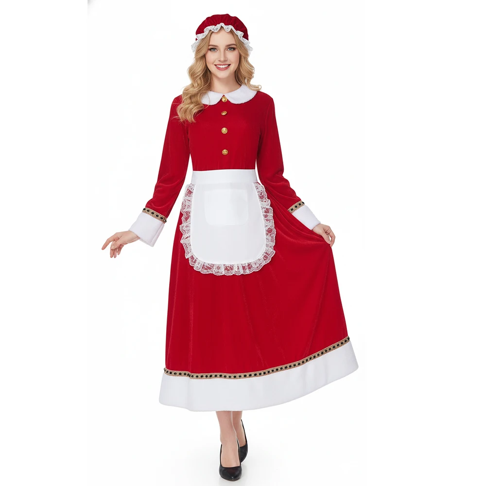 Mrs Claus Christmas Cosplay Costume for Women Wife of Santa Claus Maid ...