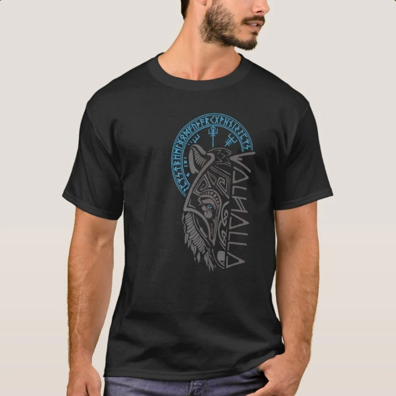 Norse-Myth-Odin-Wolf-Mask-Compass-Runes-Valhalla-T-Shirt-100-Cotton-O ...