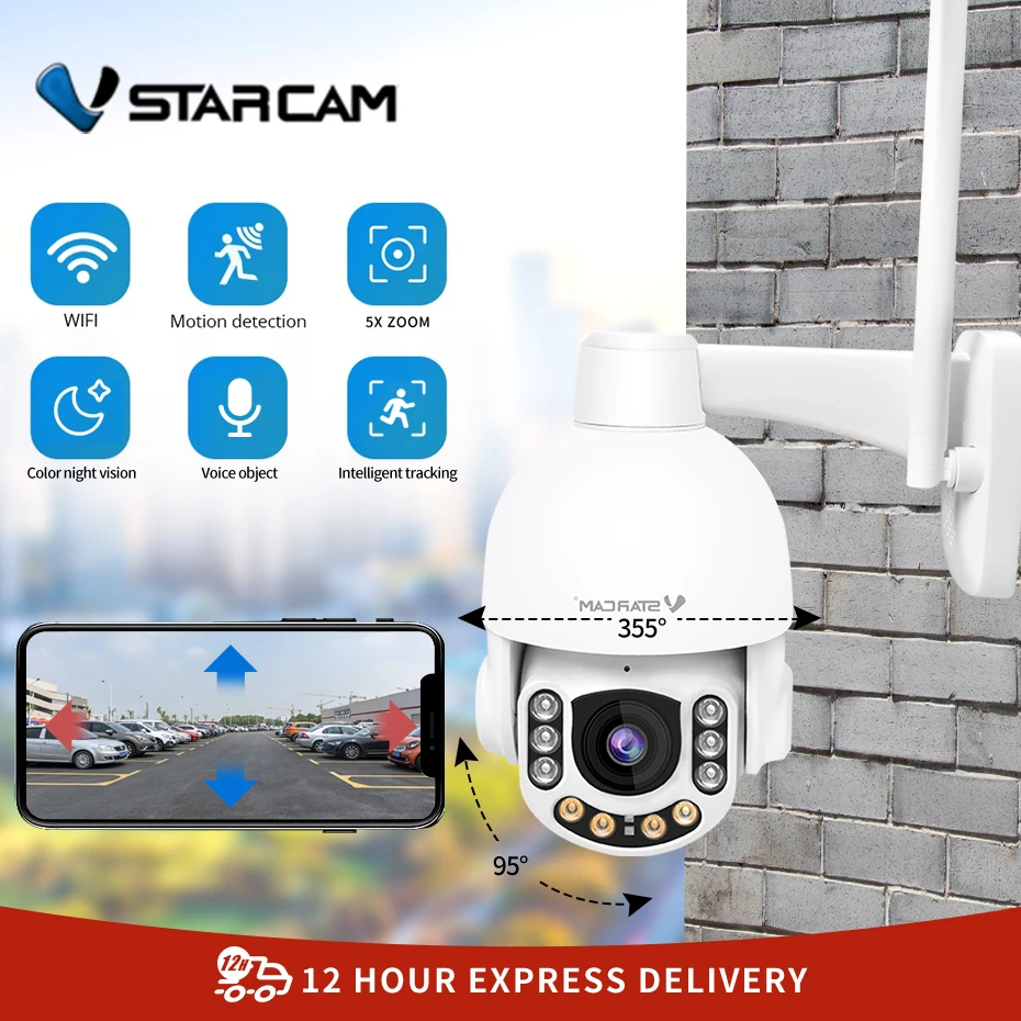 Vstarcam New Outdoor WIFI 3MP/5MP 5X PTZ Optical IP Camera Audio CCTV ...