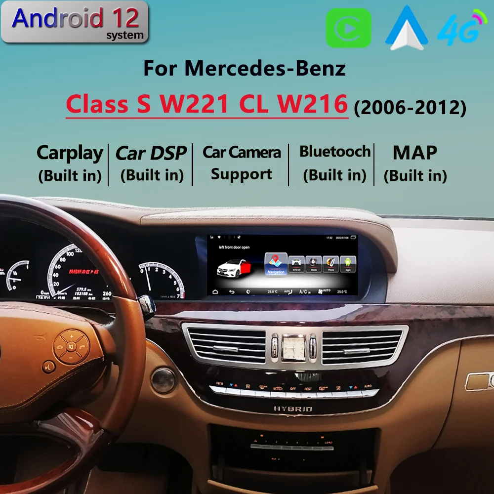 For Mercedes-benz Class S W221 Android11 Carplay Apple Gps Navigation S350 Cl W216 8core 2013 ...