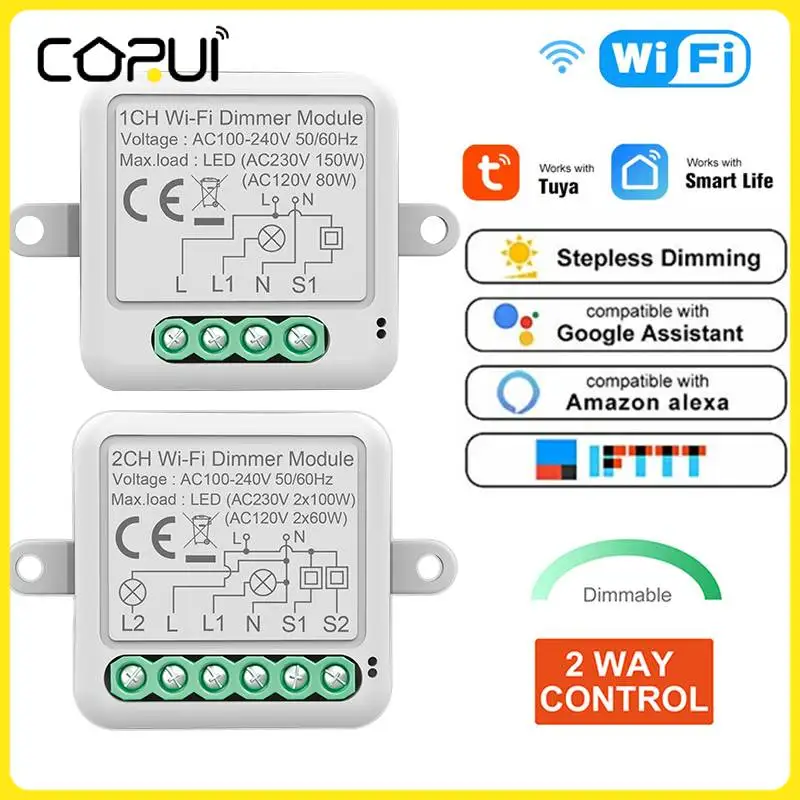 Tuya Wifi Smart Switch Light Led Dimmer 1/2ch Smart Life App Remote ...